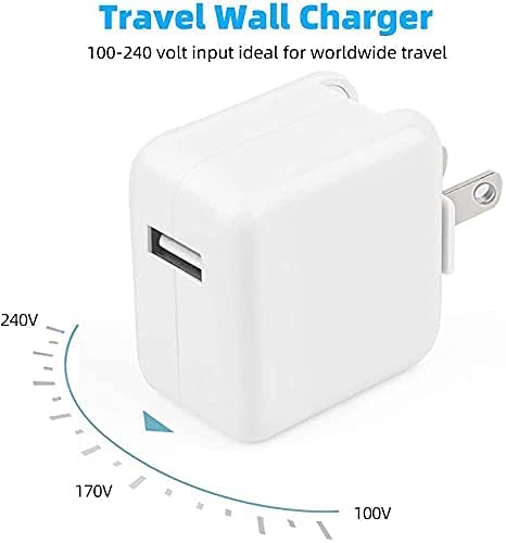 iPad Charger Cable,Fast iPad Charger,iPad Fast Charging[MFi Certified] 12W Foldable Portable Travel USB Wall Charger 3Pack[3/6FT] Cable Cord for iPad 9/iPad Mini/iPad Air