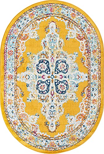 Unique Loom Parker Collection Area Rug - Merakli (4' 1" x 6' 1" Oval, Yellow/ Brown)