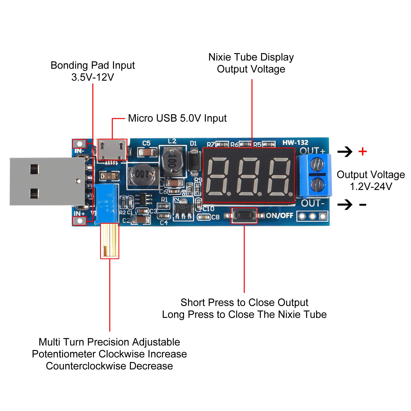 ACEIRMC 6pcs USB Buck Boost Converter 3.5V-12V to 1.2V-24V DC-DC Step Up Step Down Power Supply Module Voltage Regulator 5V to 3.3V 9V 12V 18V 24V