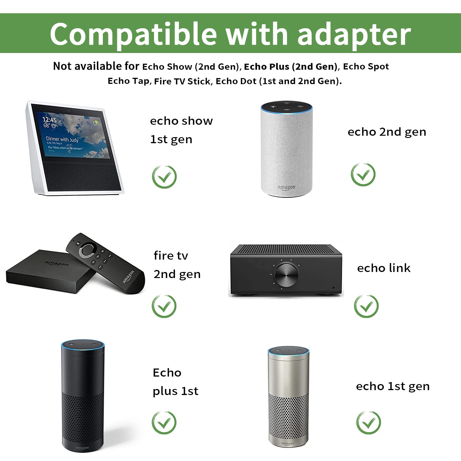 21W Charger Power Cord, Compatbile with Alexa Echo 1st 2nd Generation, Echo Show 5 3rd Gen, Echo Show 1st Gen, Echo Plus 1st Gen, Echo Look, Echo Link, 15V 1.4A AC Power Adapter.
