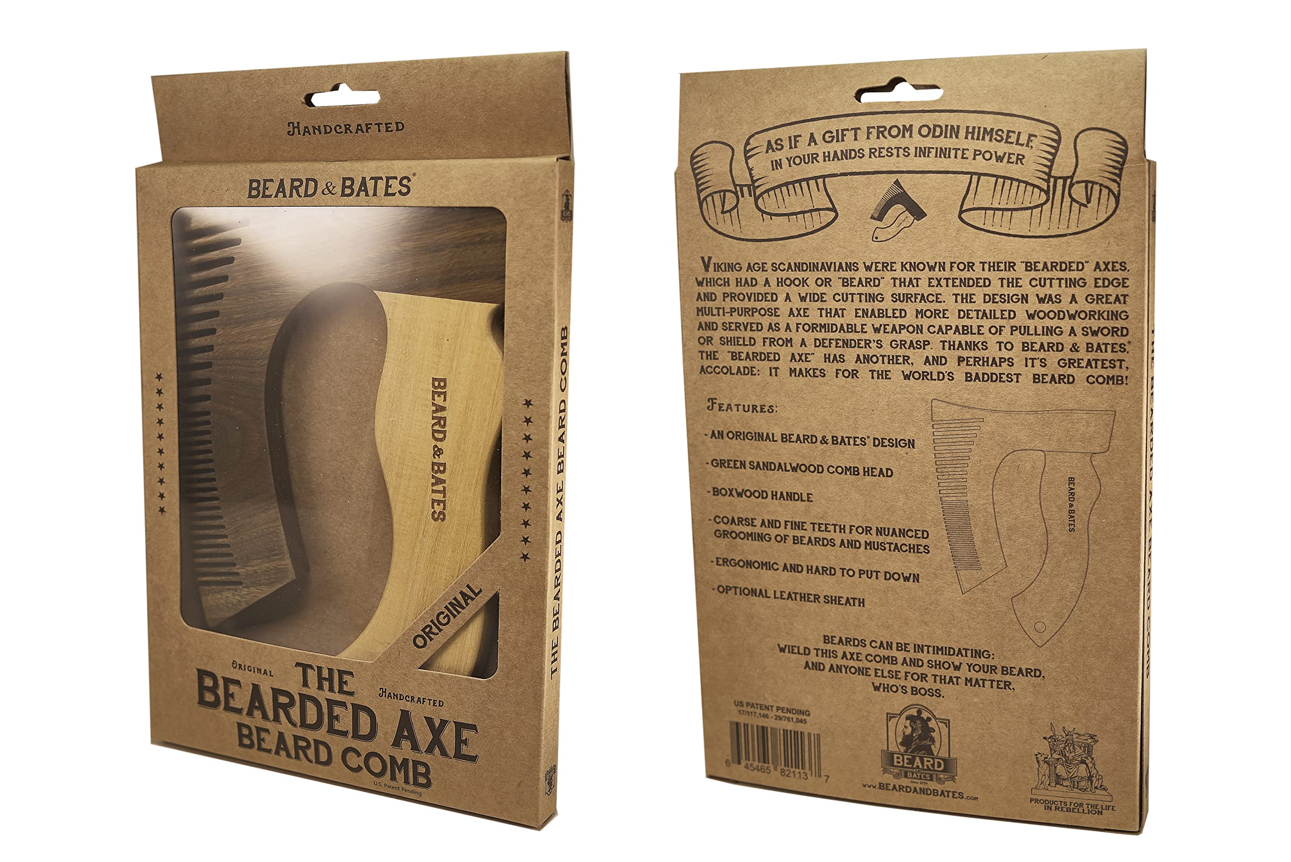THE BEARDED AXE BEARD COMB | Original | Green Sandalwood/Boxwood | Artisan Crafted & Handmade