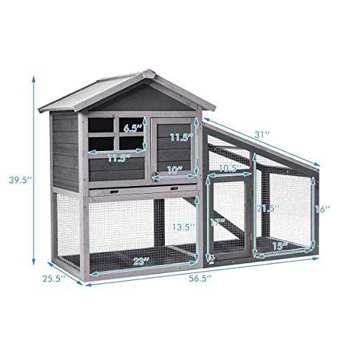 PETSITE Chicken Coop Run, Rabbit Hutch Small Animal Houses & Habitats for Indoor Outdoor Use, Wooden Rabbit Bunny Cage with Pull Out Tray