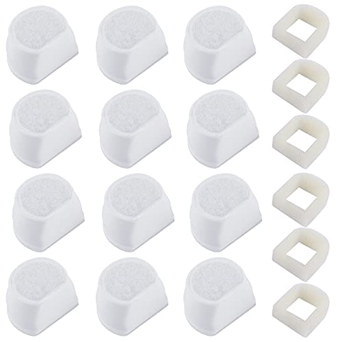 MyfatBOSS 18PCS Carbon Filters and Foam Pre-Filter Replacement Compatible with Petsafe Drinkwell Avalon Pagoda Seascape Sedona Water Bowl Water Fountain Prefilters,Pet Water Fountain Filters12+6 Pack