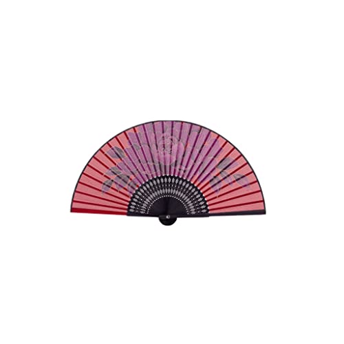 Folding Fan Decor Floral Folding Hand Fan for Women Craft Hand Fan for Festivals Chinese Vintage Bamboo Silk Fan Wedding Dancing Gift Fan Portable Folding Fan fan (Color : Red)