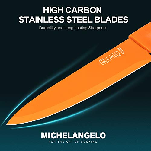 MICHELANGELO Kitchen Knife Set 10 Piece, Rainbow Knife Set for Kitchen, High Carbon Stainless Steel Kitchen Knives Set, Dishwasher Safe, Colorful Knife Set- 5 Knives and 5 Knife Covers