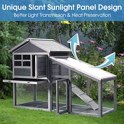 PETSITE Chicken Coop Run, Rabbit Hutch Small Animal Houses & Habitats for Indoor Outdoor Use, Wooden Rabbit Bunny Cage with Pull Out Tray