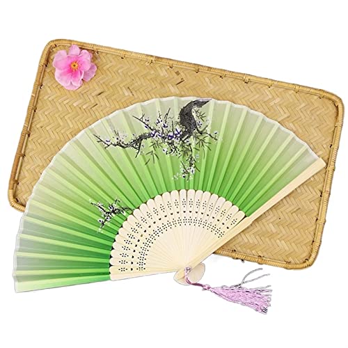 PHONME Multipurpose 3 pcs Chinese Style Fan Pattern Folding Dance Wedding Party Lace Silk Folding Hand Held Flower Fan Women Photo Prop Tool Art Craft for Decoration Vintage style (Color : F)