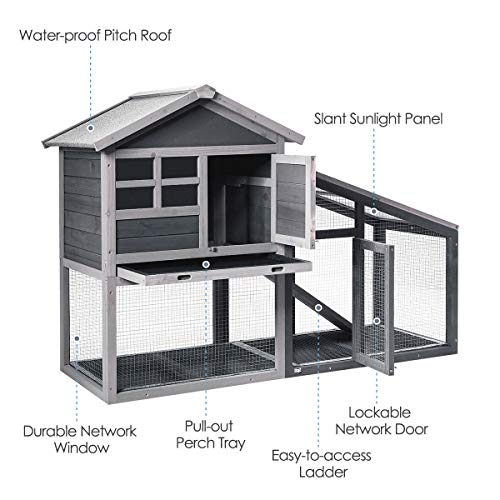 PETSITE Chicken Coop Run, Rabbit Hutch Small Animal Houses & Habitats for Indoor Outdoor Use, Wooden Rabbit Bunny Cage with Pull Out Tray