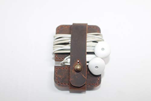 JYOS 100% Genuine Leather Earbud Headphone Cases Earphone Holder and Cord Organizer (Vintage Brown)