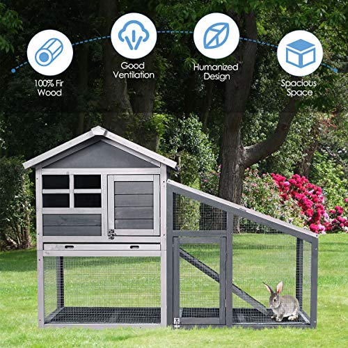 PETSITE Chicken Coop Run, Rabbit Hutch Small Animal Houses & Habitats for Indoor Outdoor Use, Wooden Rabbit Bunny Cage with Pull Out Tray