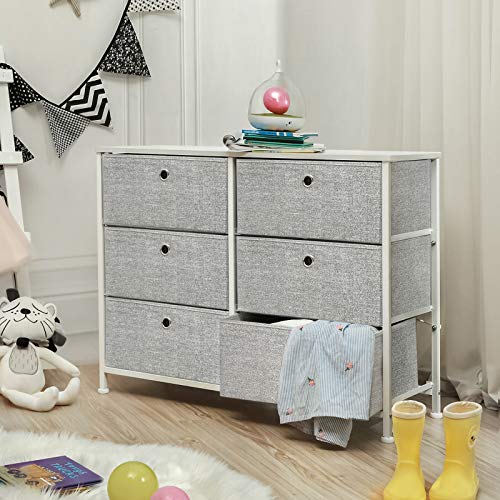 SONGMICS 3-Tier Closet Drawer, 31.5 x 11.8 x 24.8 Inches, Light Gray and White ULTS23W & 4-Tier Dresser Units Storage Cabinet with 4 Easy Pull Fabric Drawers, 17.7", Light Gray
