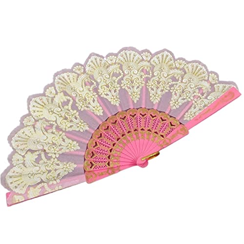 PHONME Multipurpose Folding Hand Held Fan Flower Lace Black Wedding Dance Party Silk Fans Luxury Fashion Hot Stamping Fan Spanish Style for Decoration Vintage Style (Color : Red)