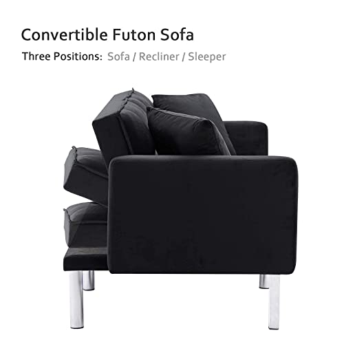 Olela Sleeper Sofa Bed Modern Tuft Futon Couch Convertible Loveseat Sleeper Reclining Sofa Bed Twin Size with Arms and 2 Pillows for Living Room, Black