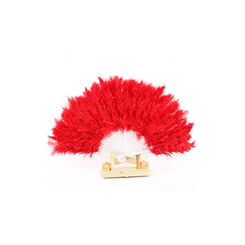 PHONME Multipurpose 1PC Nice Feather Fan for Dance Props Hand Goose Feather Folding Fan Wedding Handmade Fan Retro Feather Fan for Decoration Vintage Style (Color : Red)