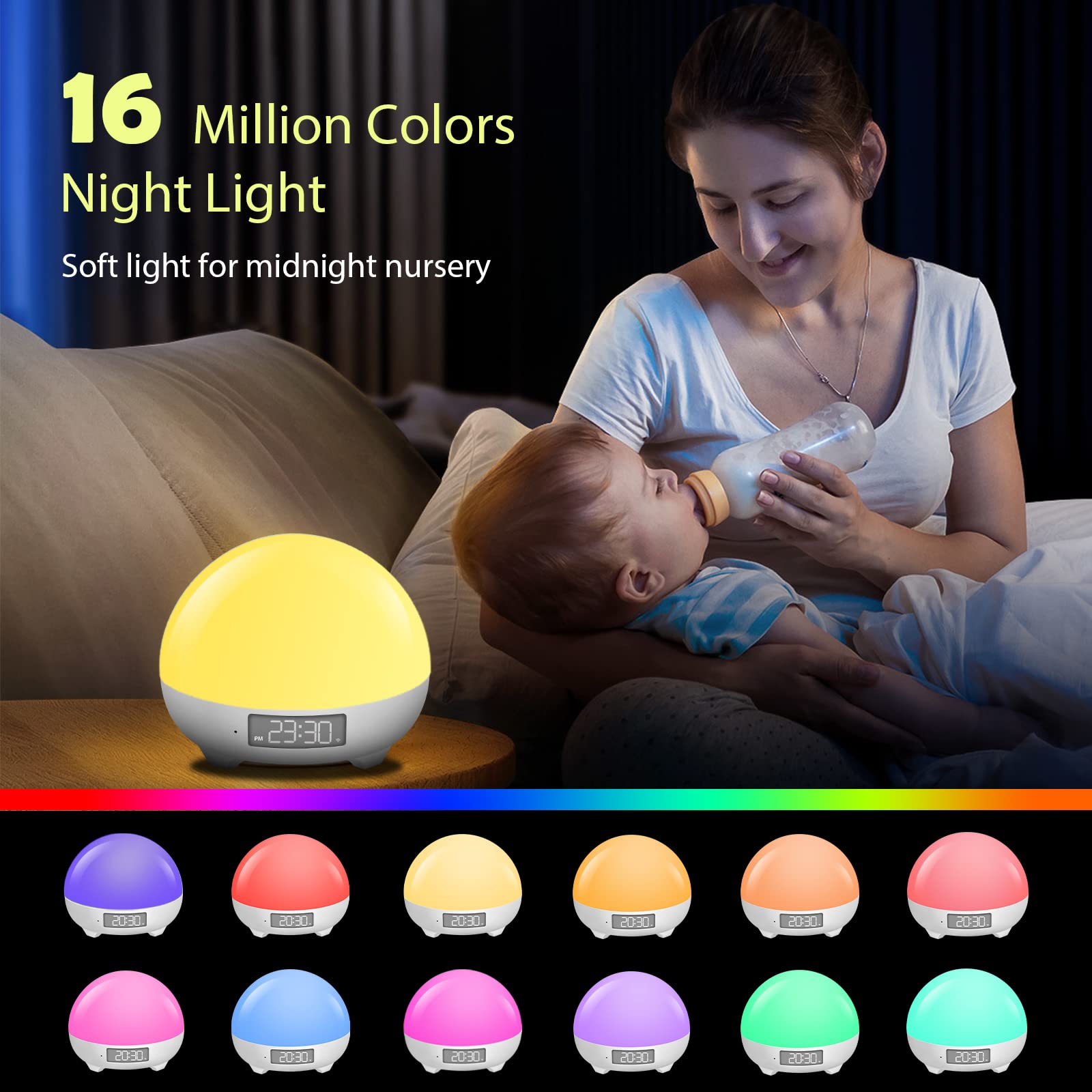 Panamalar Smart Sound Machine 2 in 1 WiFi White Noise Machine with Night Light 16 Million Colors for Baby Adults Kids, 34 Soothing Sound Sleeping Maker with Baby Cry Detection/Alexa/App/Dimming/Timer