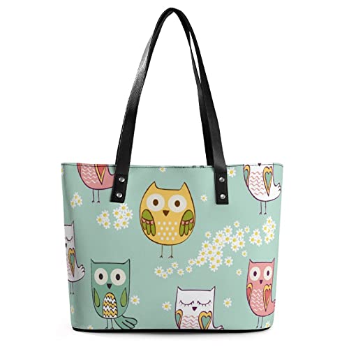 Womens Handbag Owls Leather Tote Bag Top Handle Satchel Bags For Lady