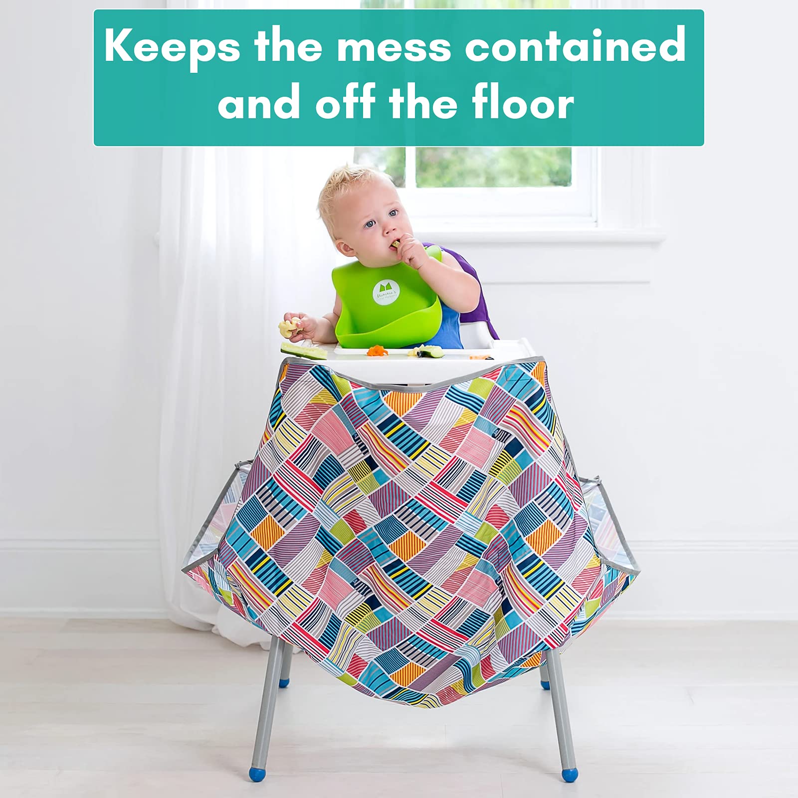 Splat Mat Under High Chair Food & Mess Catcher (Light Blue)