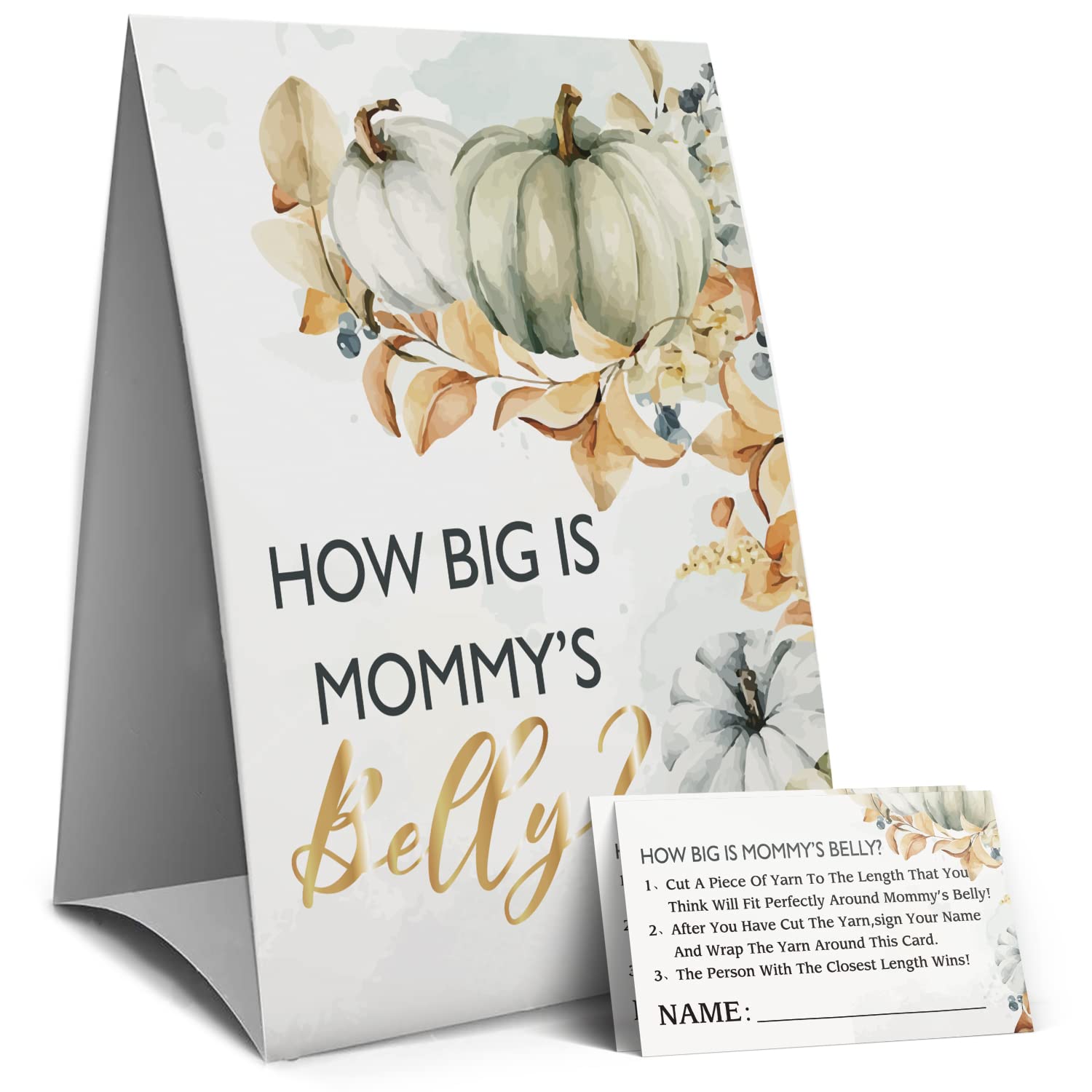 Measure Mommy's Belly Sign, Baby Shower Sign, Measure the Baby Bump How Big is Moms Belly -1 Sign and 50 Guessing Cards(4B)