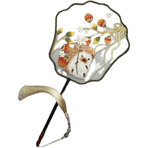 PHONME Chinese Embroidered Hand Fan Folding Hand Fan Antique Fan Summer Female Round Fan Hanfu Cheongsam Costume Accessories Vintage Style