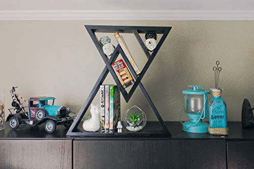 Rustic Curiosities Large Triangle Shelf - Crystal Display Altar Shelf for Stones, Essential Oils, and More 21.5 X 20 Inches (Black, Left Triangle Up)
