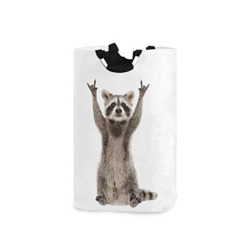 Tarity Funny Rock Raccoon Laundry Hamper 52L Large Laundry Baskets Oxford Collapsible Dirty Clothes Tote Storage Bag with Handles Foldable Washing Basket Bin for Bedroom Bathroom Closet