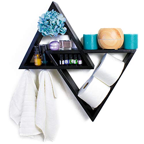 Rustic Curiosities Large Triangle Shelf - Crystal Display Altar Shelf for Stones, Essential Oils, and More 21.5 X 20 Inches (Black, Left Triangle Up)