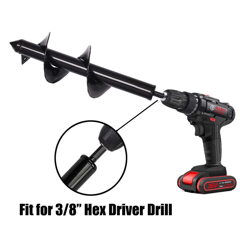 Ljliudu 1.6X8.7 &4 x 12 inch Auger Drill Bit fot Planting, Garden Plant Auger for 3/8 inch Hex Drive Drill, Black