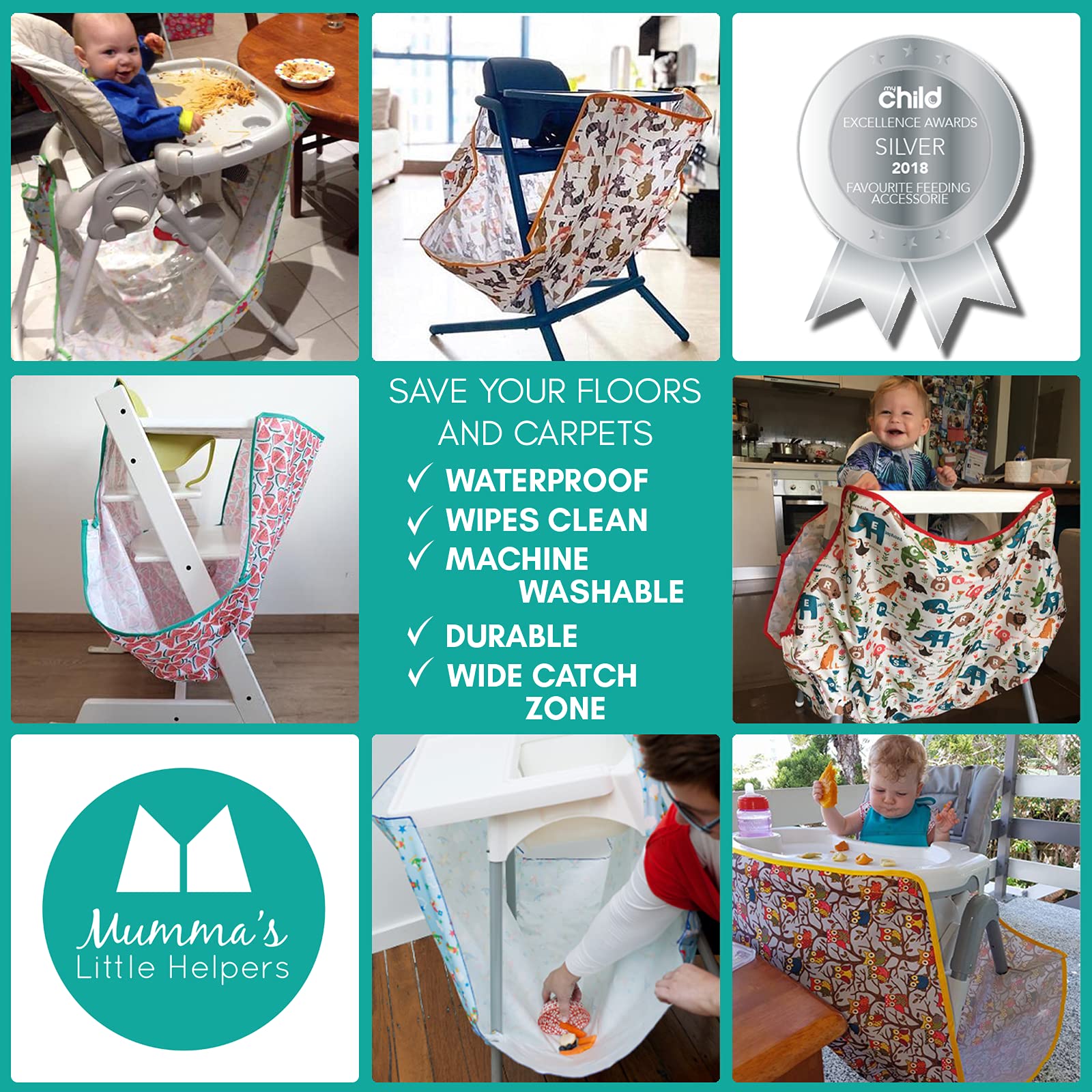 Splat Mat Under High Chair Food & Mess Catcher (Light Blue)