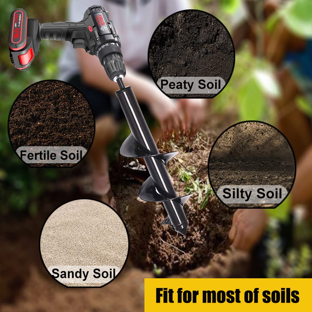 Ljliudu 1.6X8.7 &4 x 12 inch Auger Drill Bit fot Planting, Garden Plant Auger for 3/8 inch Hex Drive Drill, Black