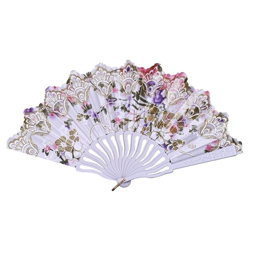 HRANG Hand Fan Folding Fan,Hand-held Fan,Wedding Folding Fan Chinese Style Dance Wedding Party Lace Silk Folding Hand Flower Fan Fans Hand Paper Folding Props Vintage Style
