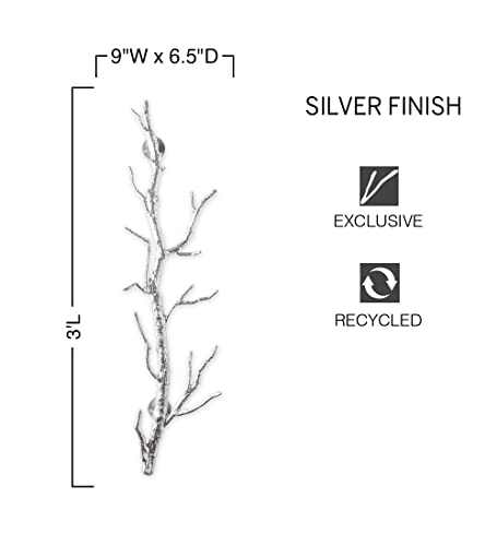VivaTerra Recycled Metal Branch Wall Rack, 3'L x 9"W x 6"D, Decorative Cast Iron Tree Branch Wall Rack with 15 Hooks for Coats, Hats, & Bags for the Entryway, Bathroom, and Bedroom (Silver)