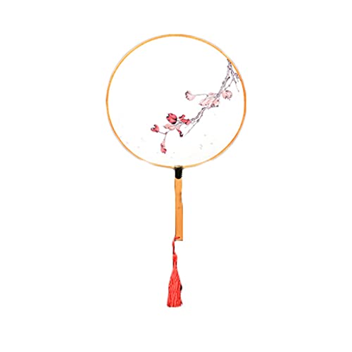 PHONME Decoration Folding Fan Ancient Fan,Chinese Style Hanfu Long-Handled Round Fan, Hanfu Shooting Handheld Fans for Film and Television Shooting Elegant Hand Fan Vintage Style (Color : Grey)