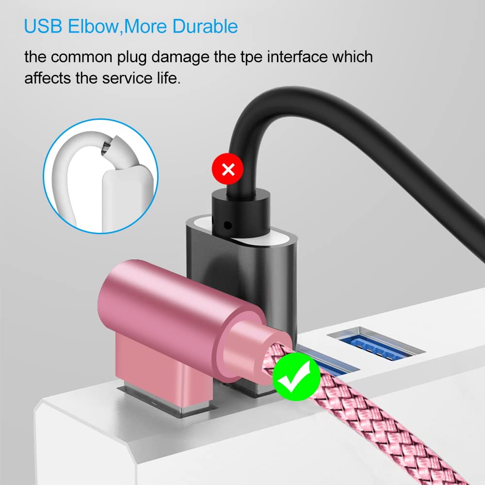 finekeep iPhone Charger Cord 3 FT, MFi Certified iPhone Charger Cable Short Lightning Cable 90 Degree Fast Data Cable Nylon Charging & Syncing Cord for iPad/iPhone13/12/11/XR/XS/Max/X(Pink), 3FT