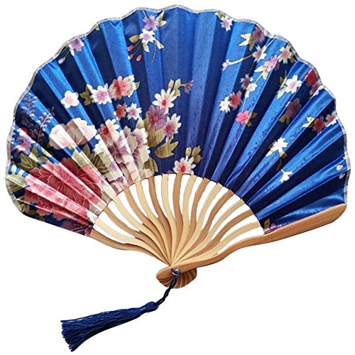 PHONME Decorative Folding Fans Hand Held Fans Silk Bamboo Folding Fans Handheld Folded Fan Chinese Style for Church Wedding Gift Vintage Home Decor Elegant Hand Fans Vintage style (Color : I)