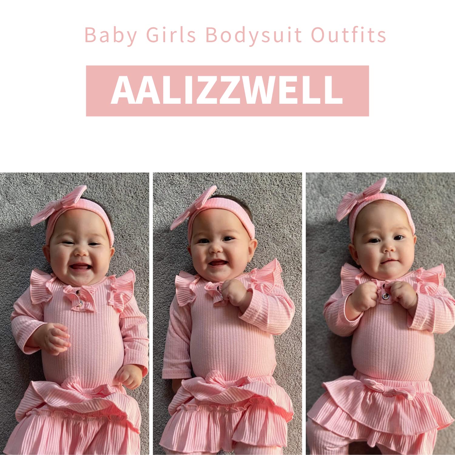Aalizzwell Preemie Newborn Infant Baby Girls Clothes Ribbed Bodysuit Pants Set Fall Winter Outfits Pink Premature