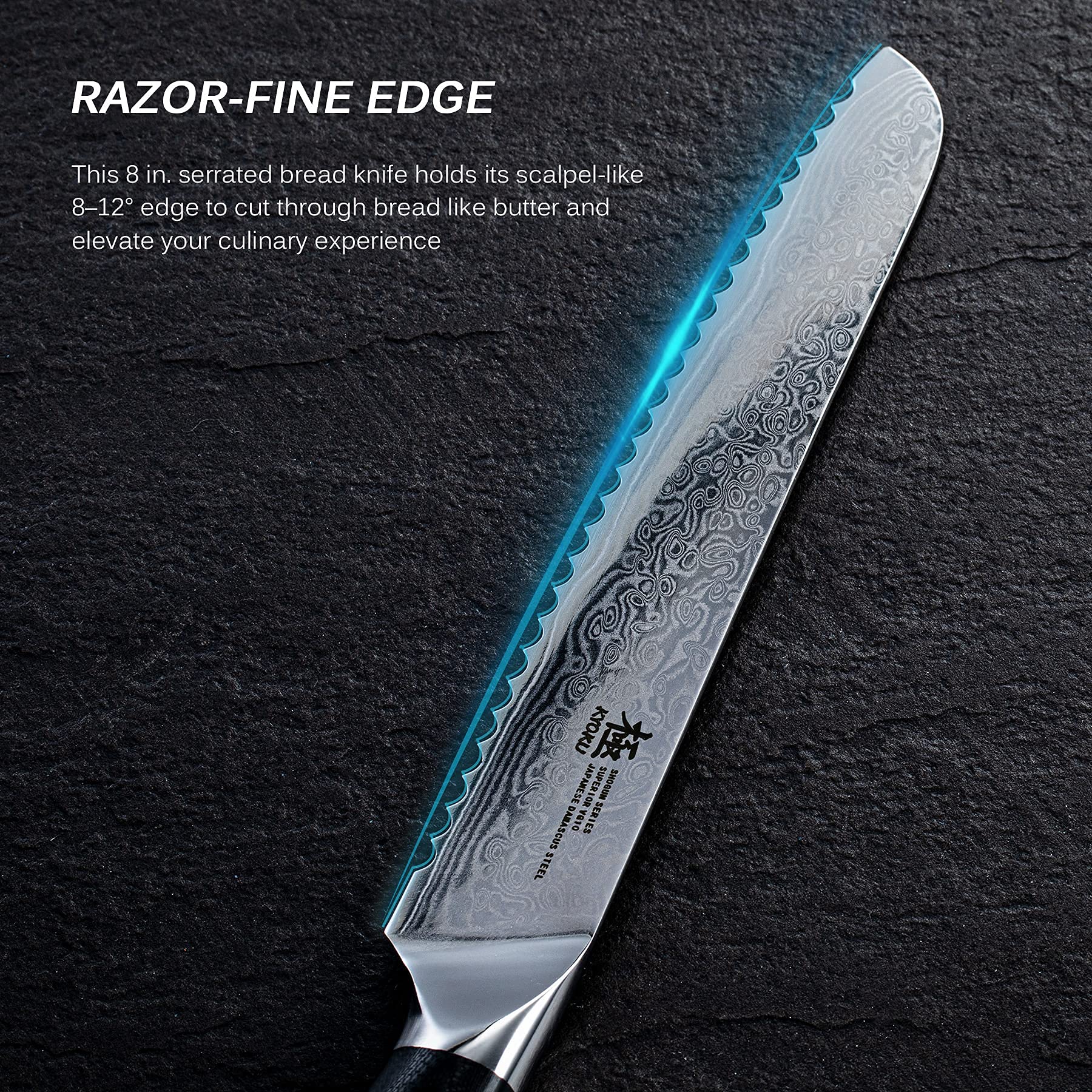 KYOKU 6" Utility Knife +7'' Cleaver + 8'' Serrated Bread Knife + 8.5'' Kiritsuke Knife - Shogun Series - Japanese VG10 Steel Core Forged Damascus Blade