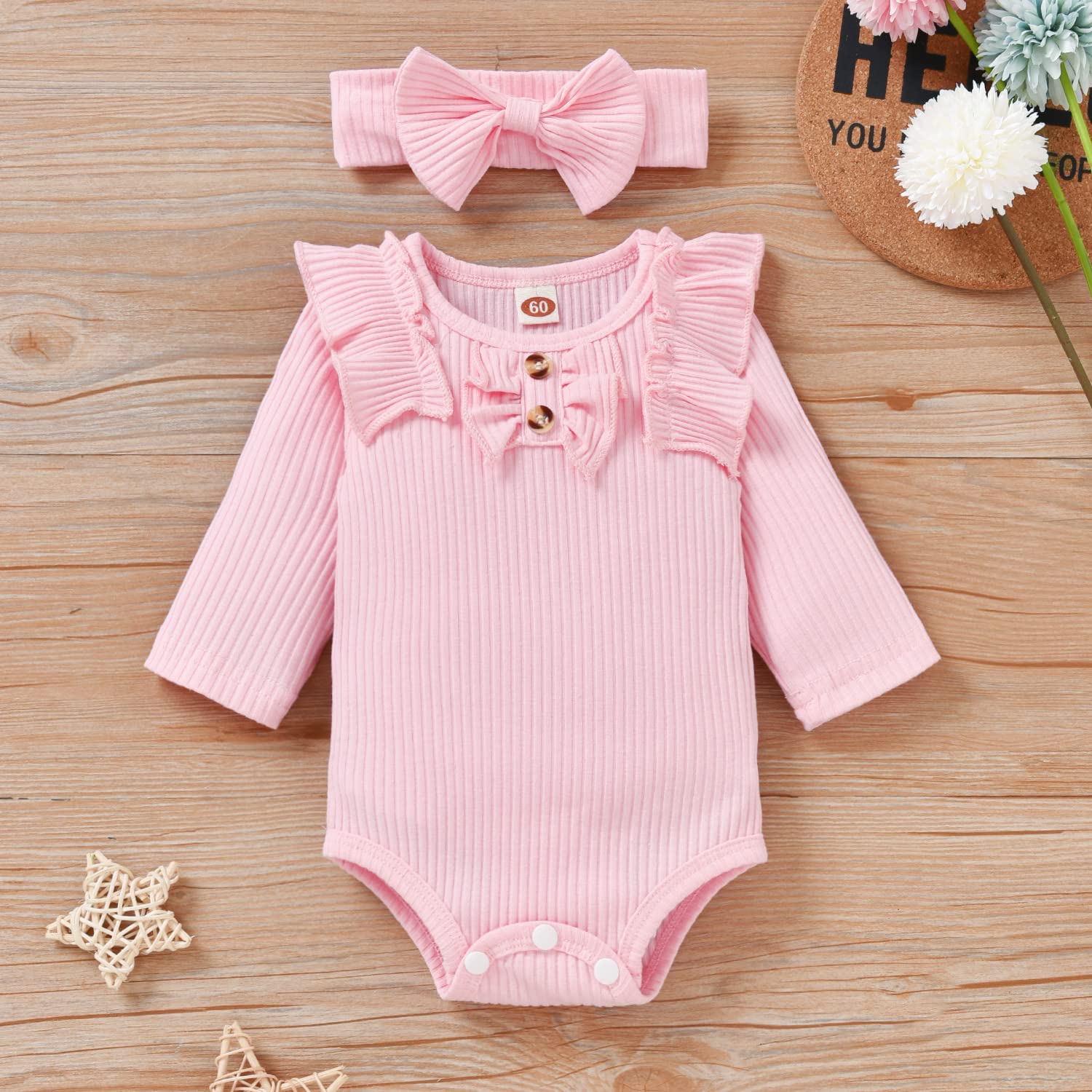 Aalizzwell Preemie Newborn Infant Baby Girls Clothes Ribbed Bodysuit Pants Set Fall Winter Outfits Pink Premature