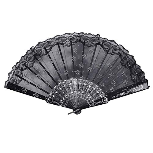 RAZZUM Decorative Folding Fans Folding Hand-held Fan Chinese Style Dance Party Wedding lace Silk Dance Wedding Party Lace Silk Folding Fan (Color : F)