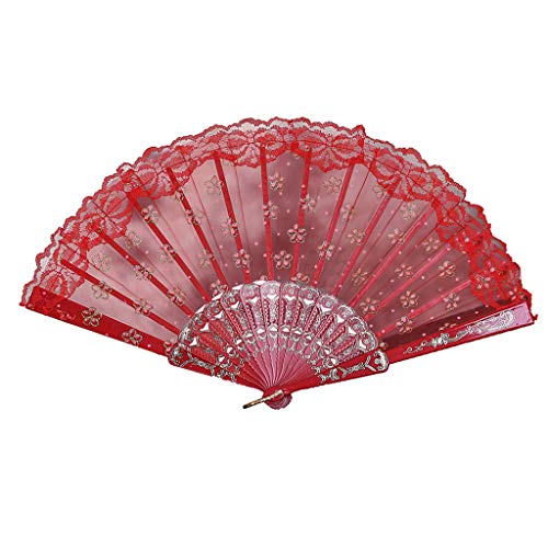RAZZUM Decorative Folding Fans Folding Hand-held Fan Chinese Style Dance Party Wedding lace Silk Dance Wedding Party Lace Silk Folding Fan (Color : F)