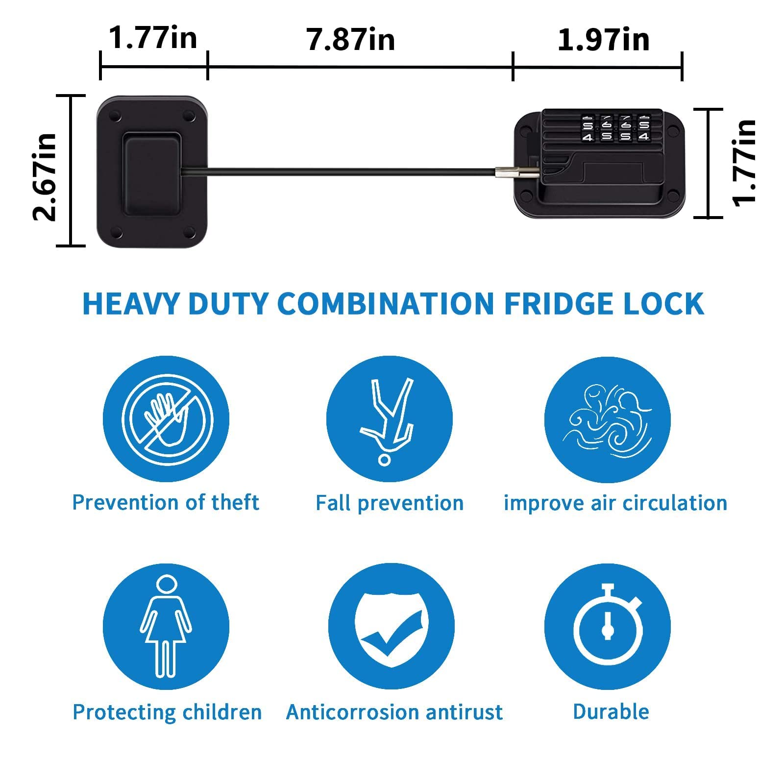 2 Pack Refrigerator Lock, Heavy Duty Combination Fridge Freezer Lock, Keyless Child Baby Safety Lock for Cabinets, Drawers, Closets, Doors, Window, cerradura de nevera