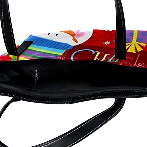 Women's Large Size Canvas Shoulder Bag Hobo Crossbody Handbag Casual Tote, Cartoon Snowman Merry Christmas