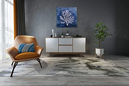 Yihui Arts Nautical Canvas Wall Art Hand Painted Navy Blue and White Coastal Painting Modern Abstract Tree Artwork for Living Room Bedroom Hall Way Decor