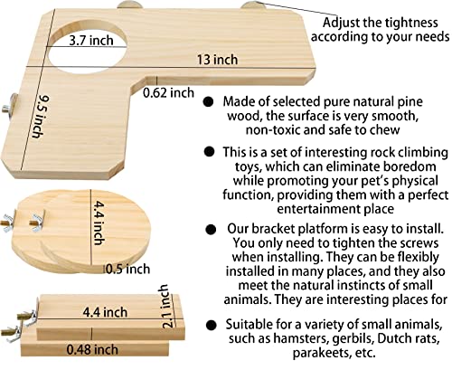 LeonBach 5 Pack Hamster Cage Platform Set, Cage Accessories Cage Platform for Chinchilla Hamster Bird, 12.6" L-Shaped Wooden Platform & 4 Pack Standing Board