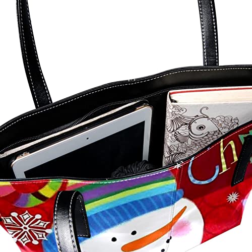 Women's Large Size Canvas Shoulder Bag Hobo Crossbody Handbag Casual Tote, Cartoon Snowman Merry Christmas