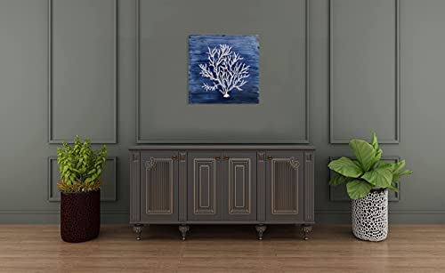 Yihui Arts Nautical Canvas Wall Art Hand Painted Navy Blue and White Coastal Painting Modern Abstract Tree Artwork for Living Room Bedroom Hall Way Decor