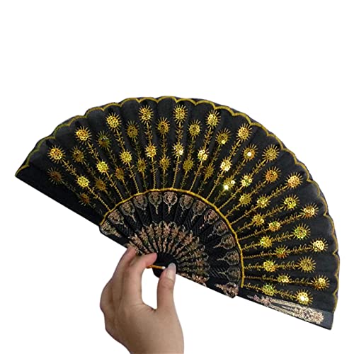 Folding Hand Fan Pattern Spanish Lace Silk Folding Hand Held Dance Fan Flower Silk Wedding Hand Fan Cool Bamboo Flower Hand Fans Personalized Decorative Fan (Color : G)