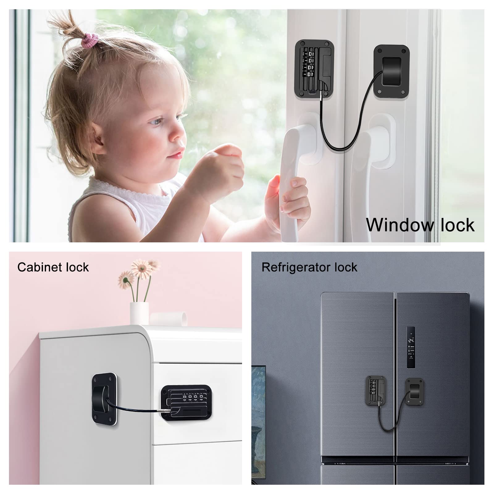 2 Pack Refrigerator Lock, Heavy Duty Combination Fridge Freezer Lock, Keyless Child Baby Safety Lock for Cabinets, Drawers, Closets, Doors, Window, cerradura de nevera