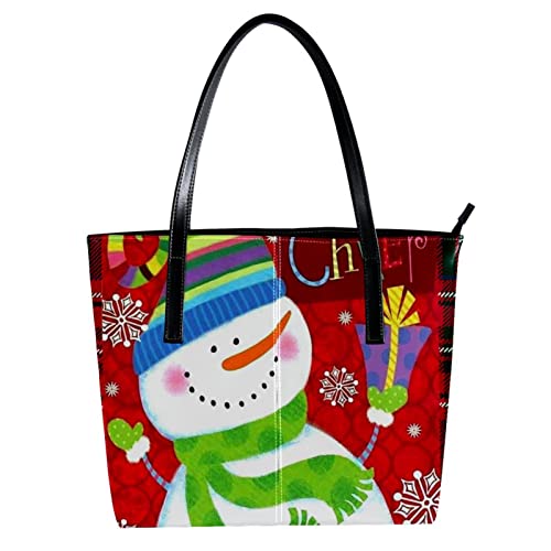 Women's Large Size Canvas Shoulder Bag Hobo Crossbody Handbag Casual Tote, Cartoon Snowman Merry Christmas
