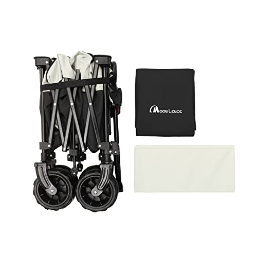 Moon Lence Collapsible Outdoor Utility Wagon Heavy Duty Folding Garden Portable Hand Cart with All-Terrain Beach Wagon ,Big Wheels, Adjustable Handle & Drink Holders