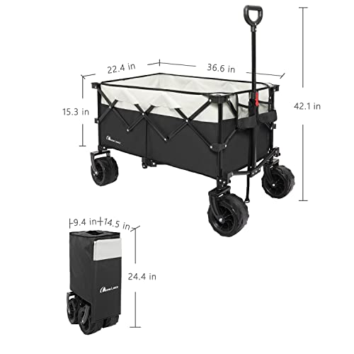 Moon Lence Collapsible Outdoor Utility Wagon Heavy Duty Folding Garden Portable Hand Cart with All-Terrain Beach Wagon ,Big Wheels, Adjustable Handle & Drink Holders